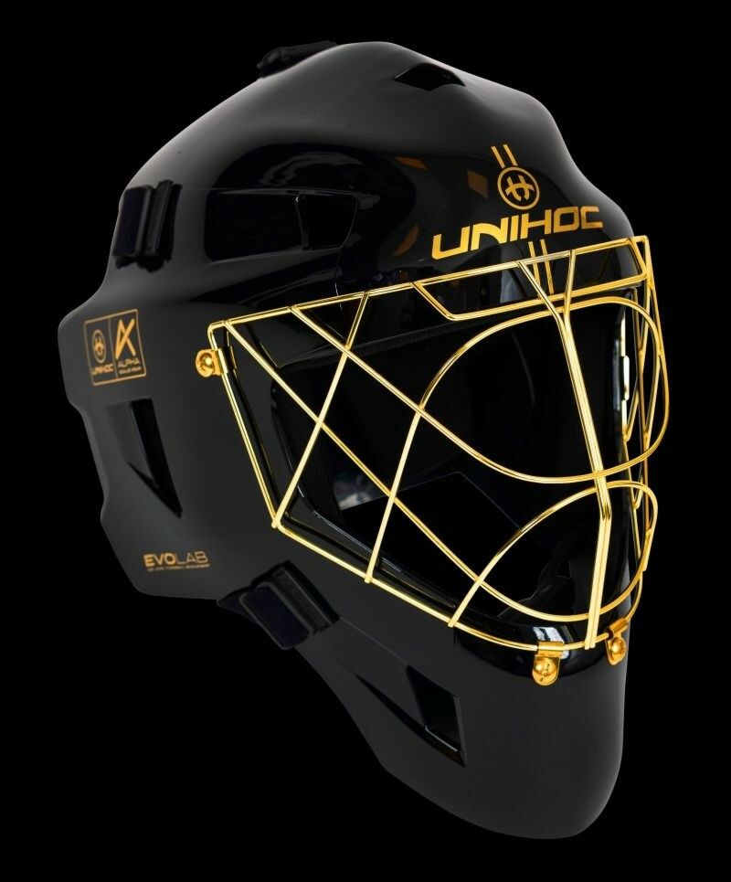 unihoc Goaliemaske ALPHA PRIME EVOLAB black/gold unihoc.ch